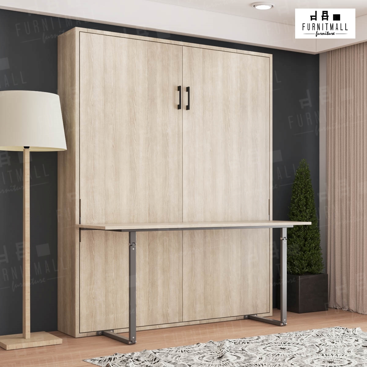 เตียงพับ Wallbed 5 ฟุต พร้อมโต๊ะทำงาน - เฟอร์นิเจอร์และของตกแต่งบ้านออนไลน์ by FURNITMALL