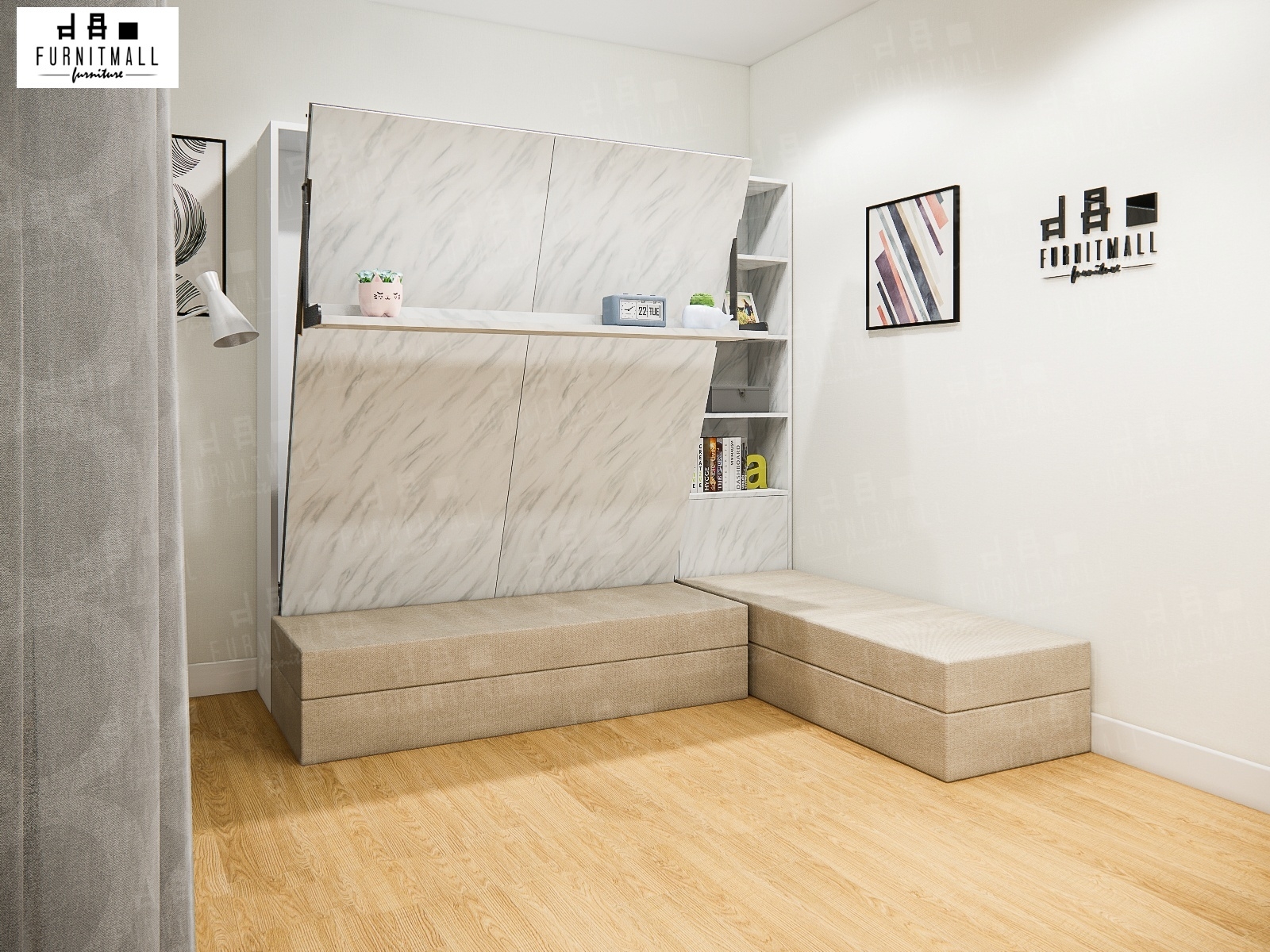 เตียงพับ Wallbed 5 ฟุตพร้อมตู้เก็บของ+โซฟาแอล – เฟอร์นิเจอร์และของตกแต่งบ้านออนไลน์ by FURNITMALL