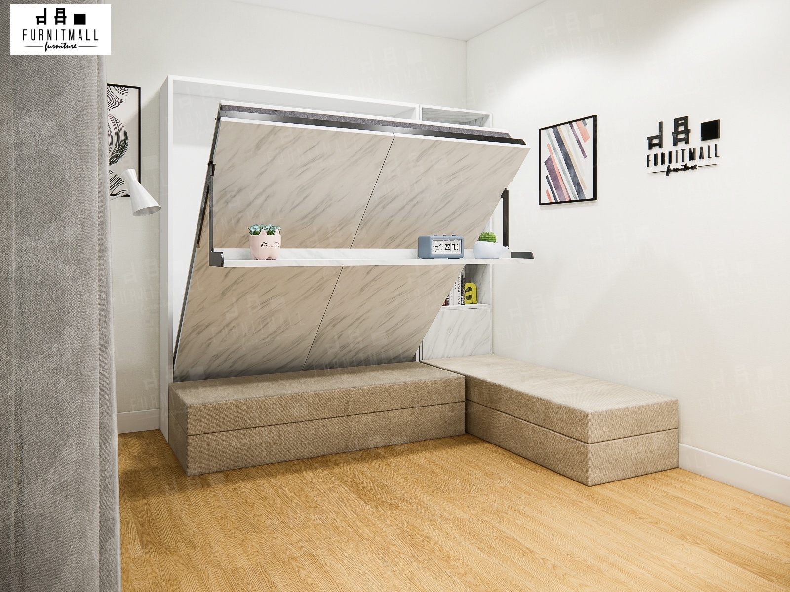 เตียงพับ Wallbed 5 ฟุตพร้อมตู้เก็บของ+โซฟาแอล – เฟอร์นิเจอร์และของตกแต่งบ้านออนไลน์ by FURNITMALL