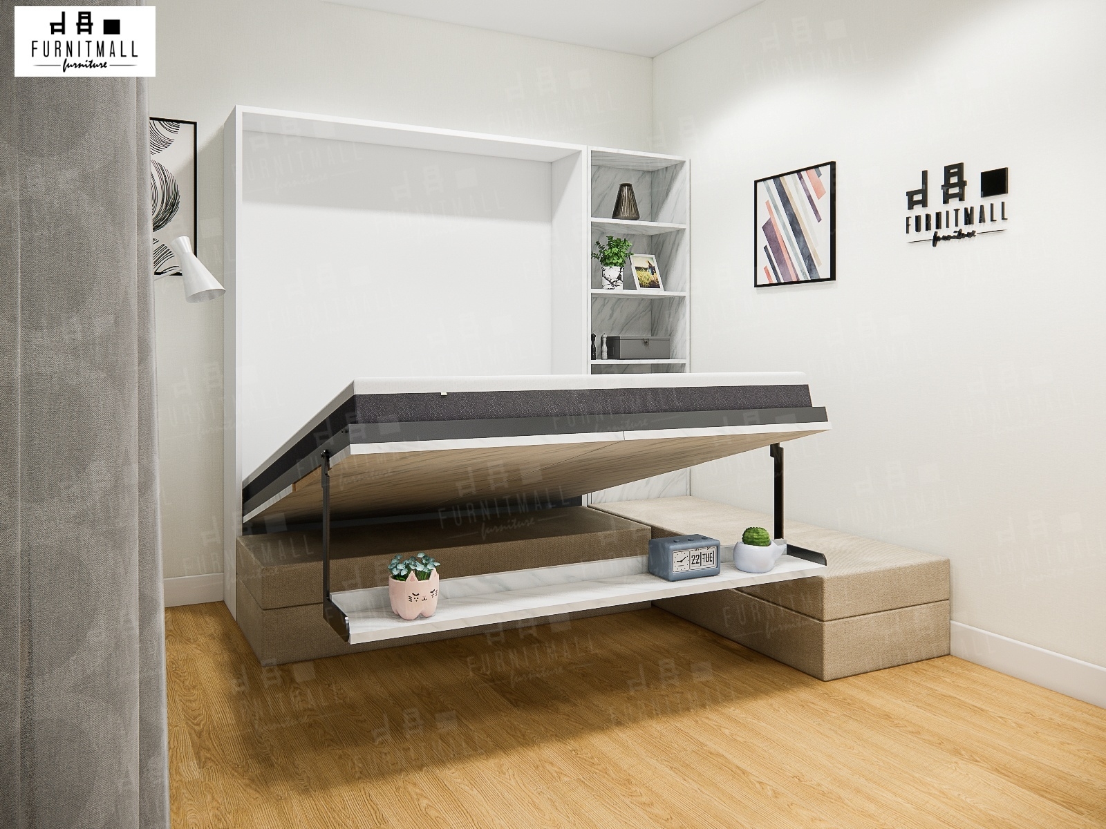 เตียงพับ Wallbed 5 ฟุตพร้อมตู้เก็บของ+โซฟาแอล – เฟอร์นิเจอร์และของตกแต่งบ้านออนไลน์ by FURNITMALL
